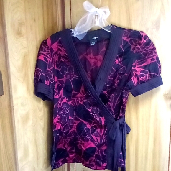 Mixit | Tops | Silky Maroon And Black Oriental Styled Blouse | Poshmark